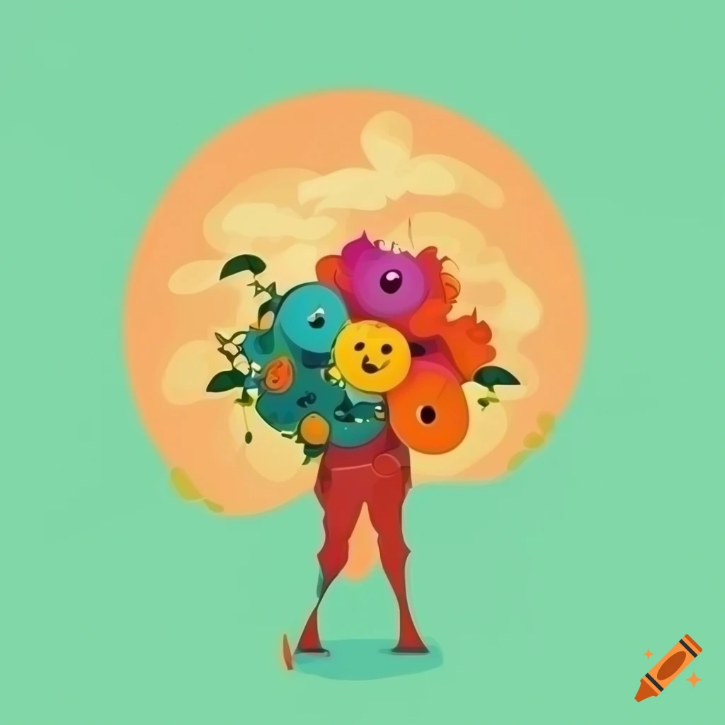 Abstract flat design scene with surreal emoticons, beautiful ...