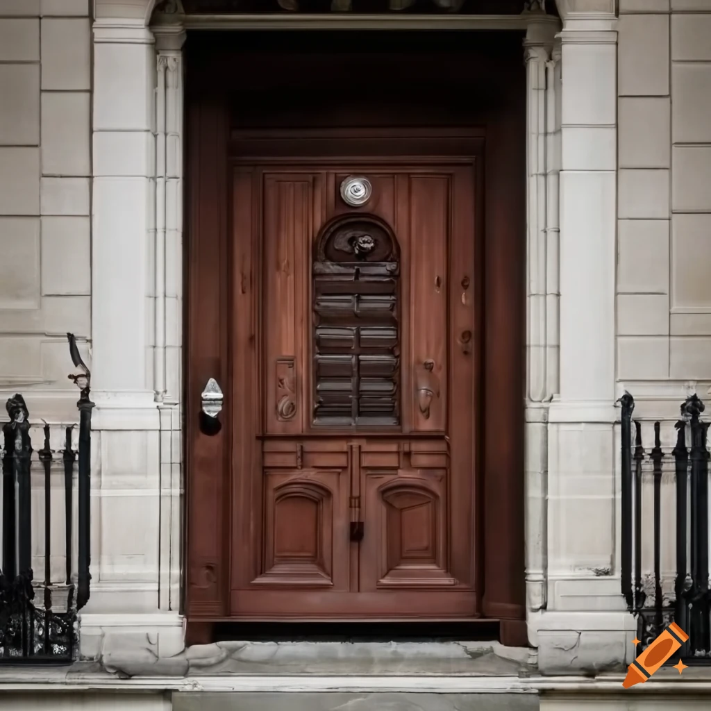 Exterior view of a mansion door on Craiyon