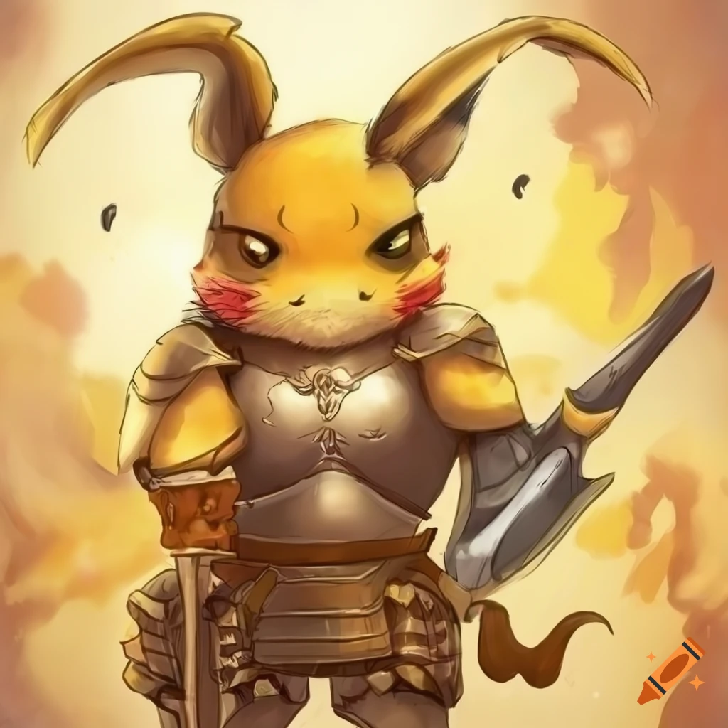 Anthro Raichu warrior in fantasy armor, PokÃ©mon furry art on Craiyon