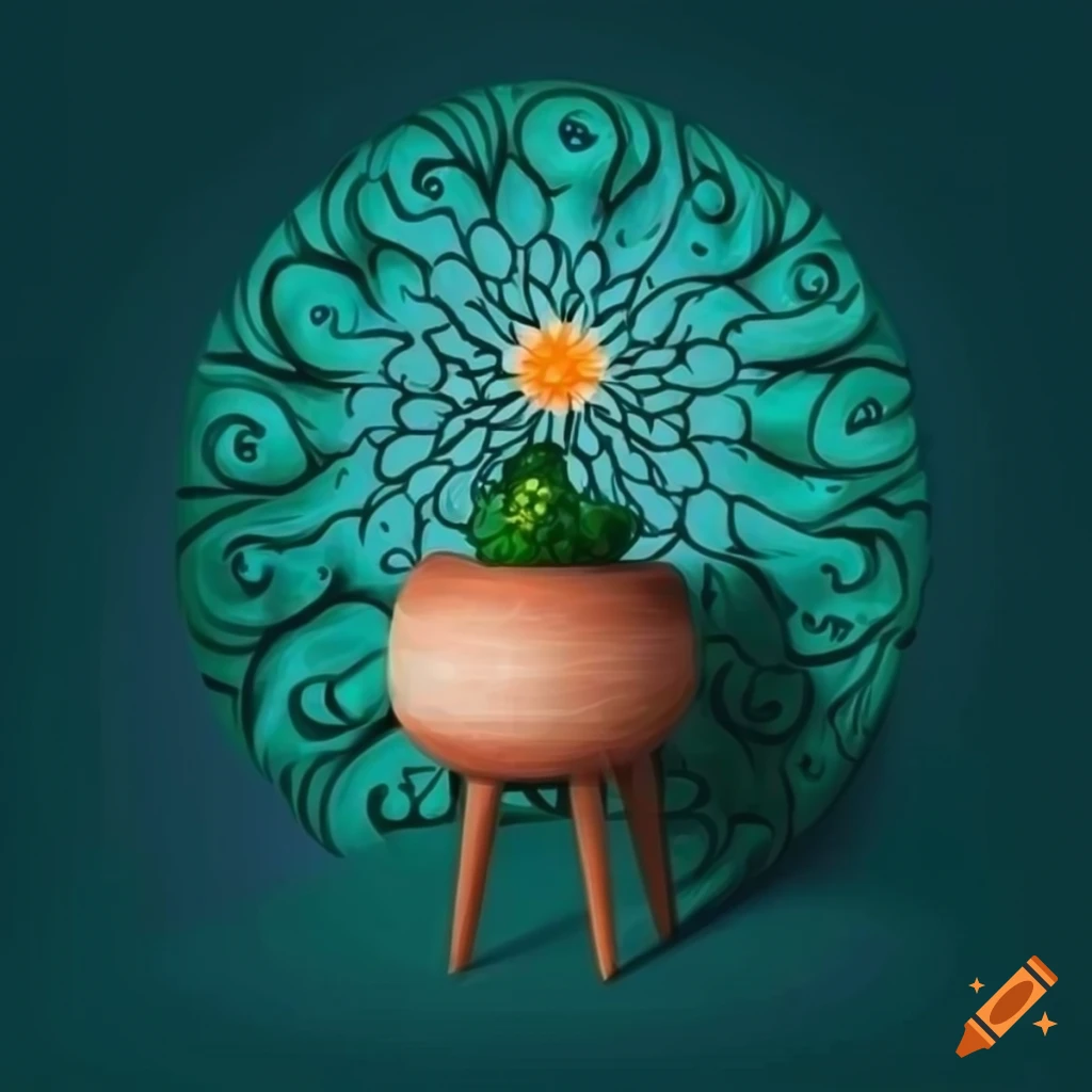 Surrealist flat design of decorative pot and cyclops eye flowers on a ...