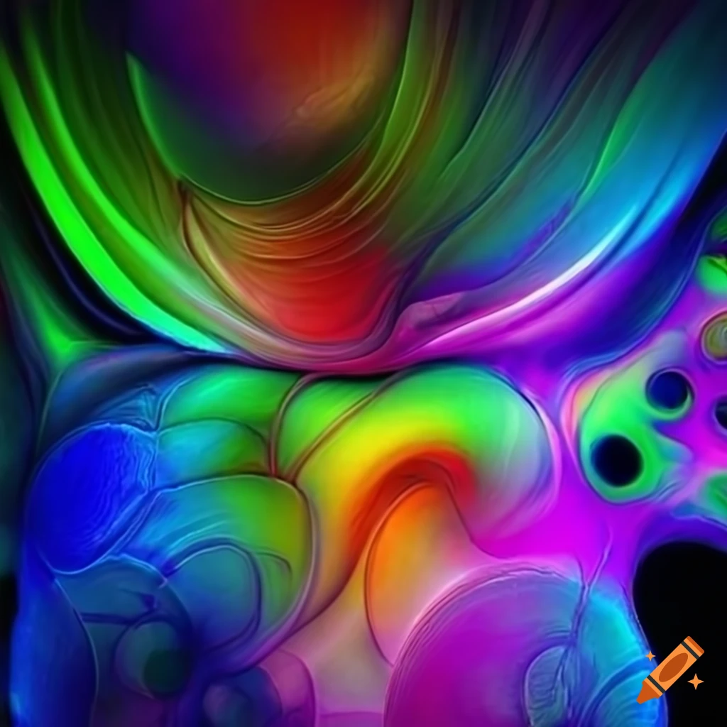 Hyper-realistic macro drawing of a living rainbow cell with intricate ...