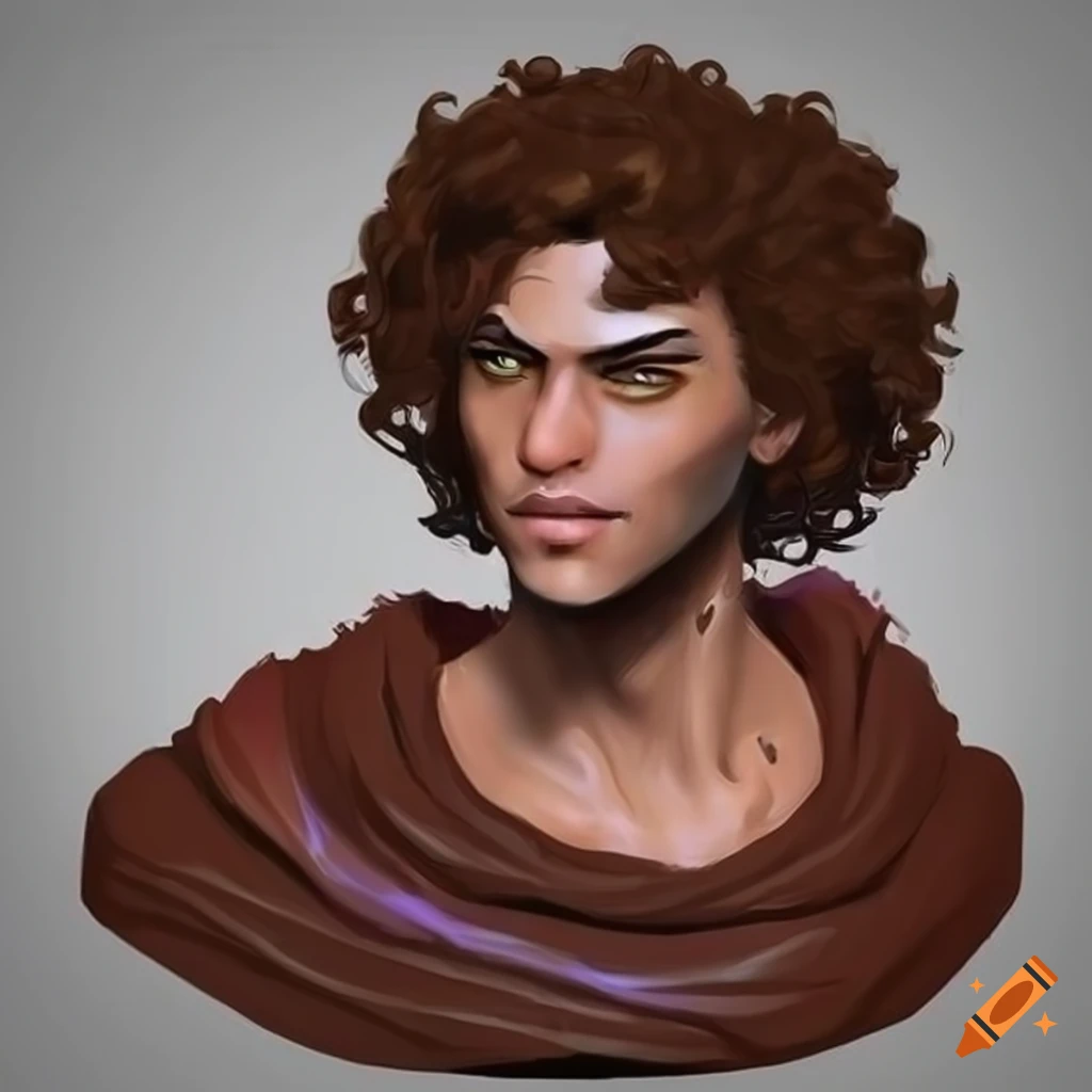 D&D portrait of a 32-year-old olive-skinned human with curly brown hair ...