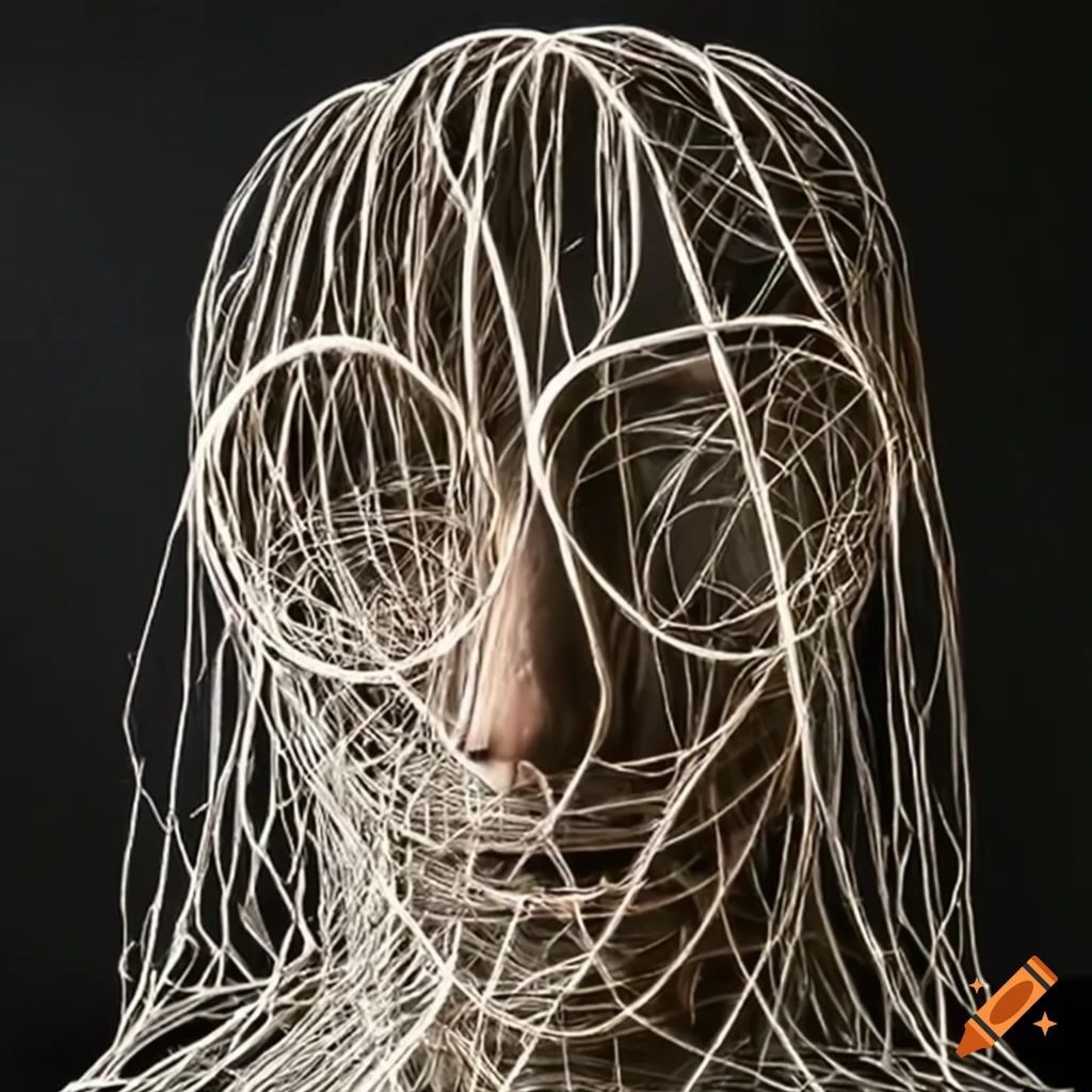 Human head sculpture made of ultra thin strings on Craiyon