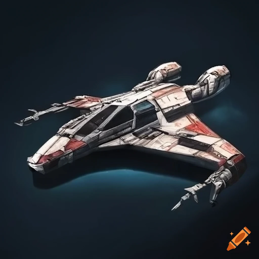Detailed artwork of a modified x-wing fighter for space combat on Craiyon