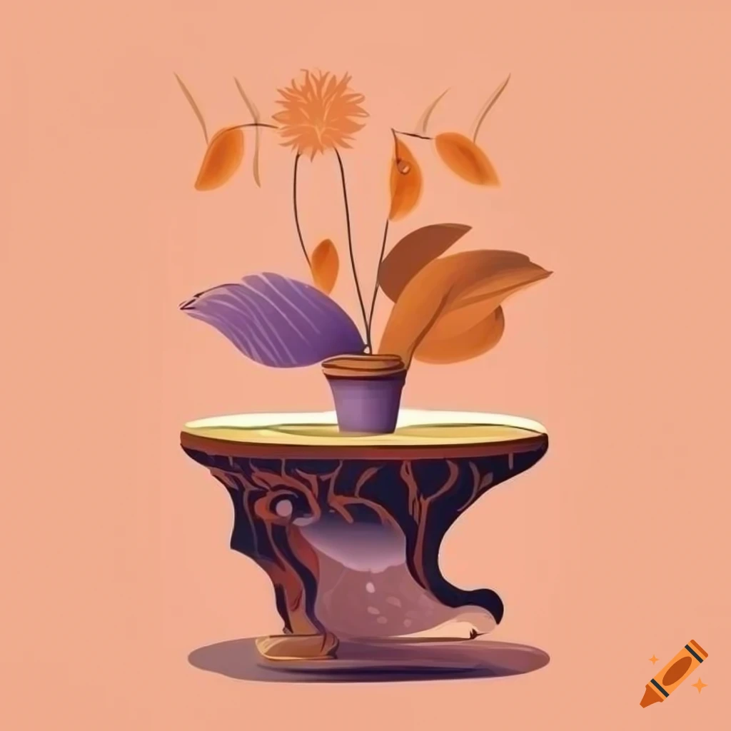 Surrealist flat design of decorative pot and cyclops eye flowers on a ...