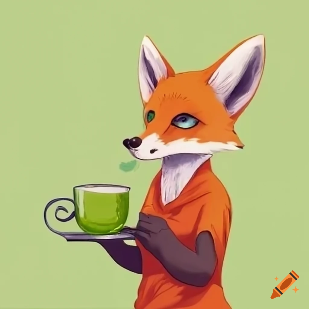 Fox drinking matcha green tea on Craiyon