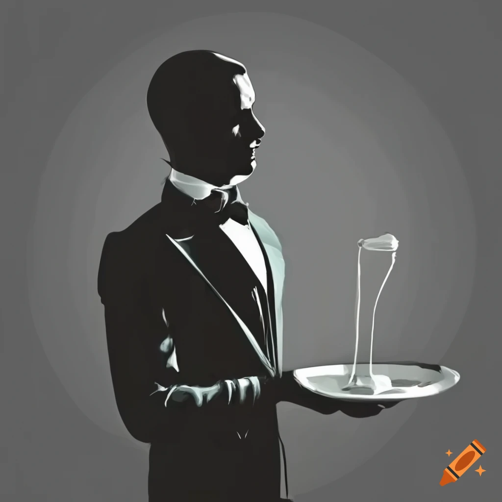 Silhouette of a butler holding a tray on Craiyon