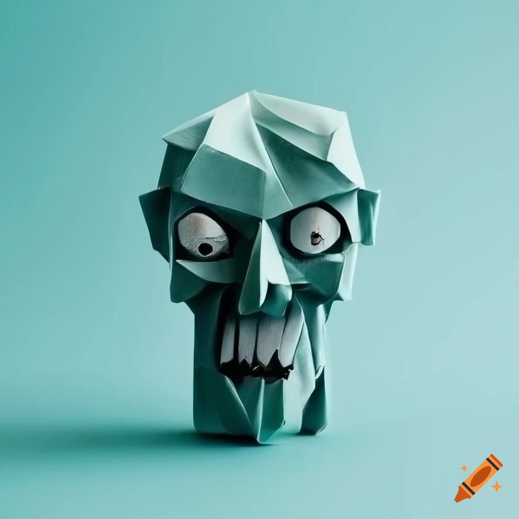 Origami sculpture of a monochromatic zombie on Craiyon