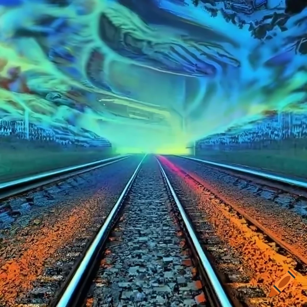 Intricate neural network connections resembling train tracks in vibrant ...