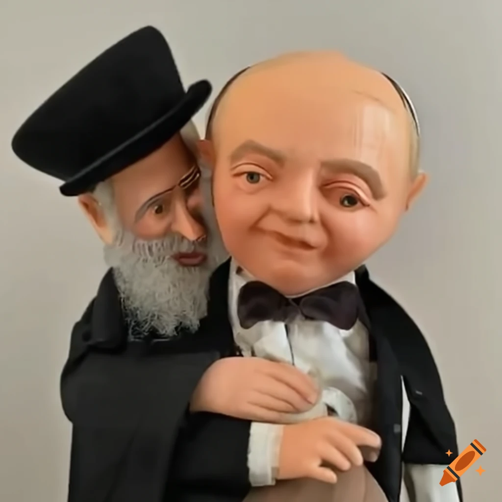 Jewish rabbi playing with toy Putin doll on Craiyon