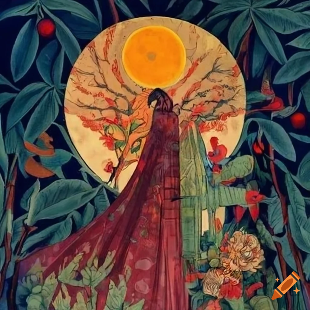 Kaу Nielsen illustration of a Mexican Curandera in a forest at twilight ...