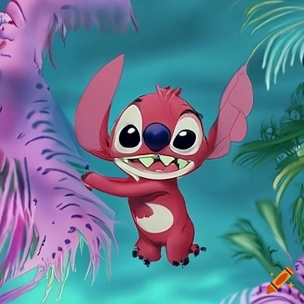 Humorous take on Lilo and Stitch in vibrant colors on Craiyon