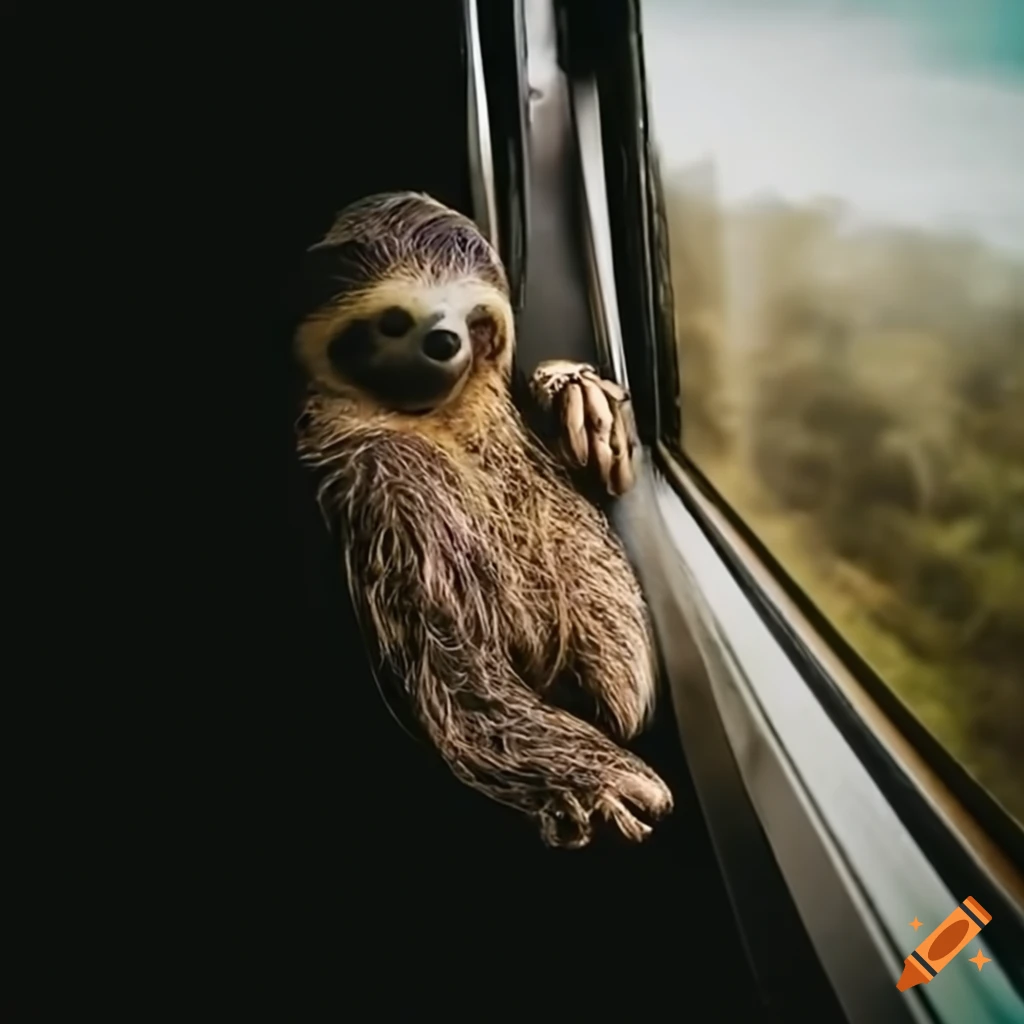 Happy sloth riding a train on Craiyon