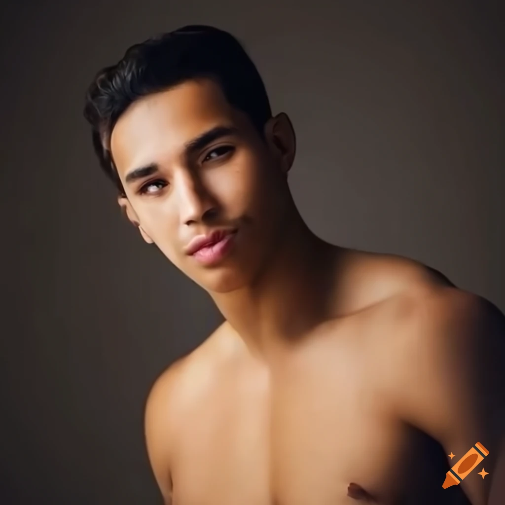 Sensual Hispanic young man with a toned slender build and a captivating ...