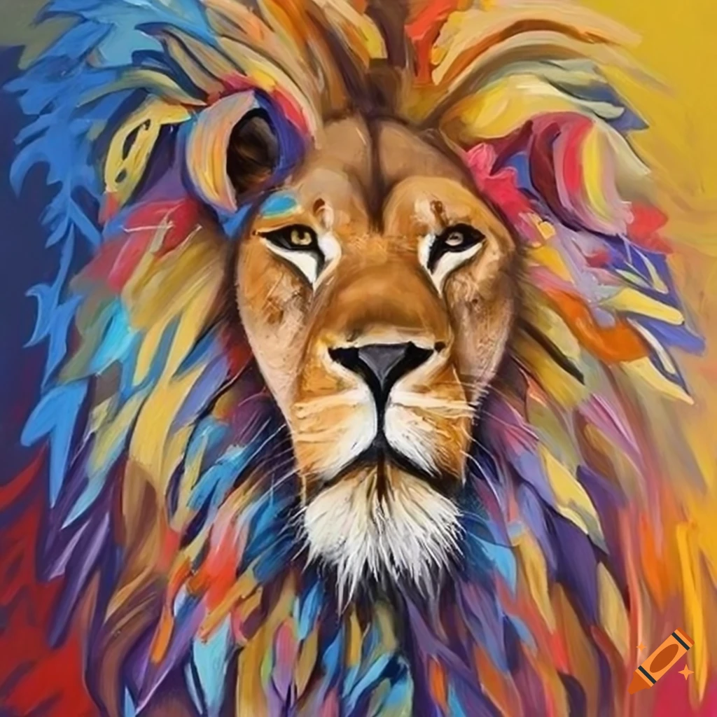 Modern art lion acrylic painting on Craiyon