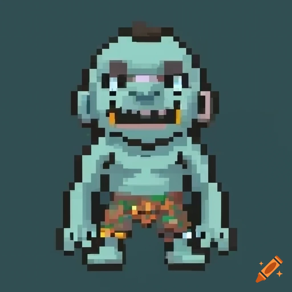 Pixel art of a small stone troll on Craiyon