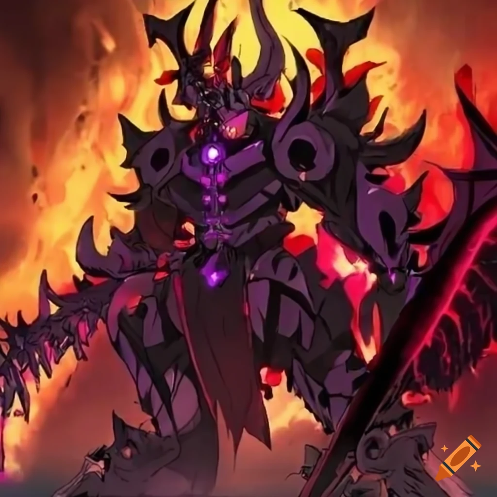 Anime slayer holy god and chaos boss demon in random armor on Craiyon