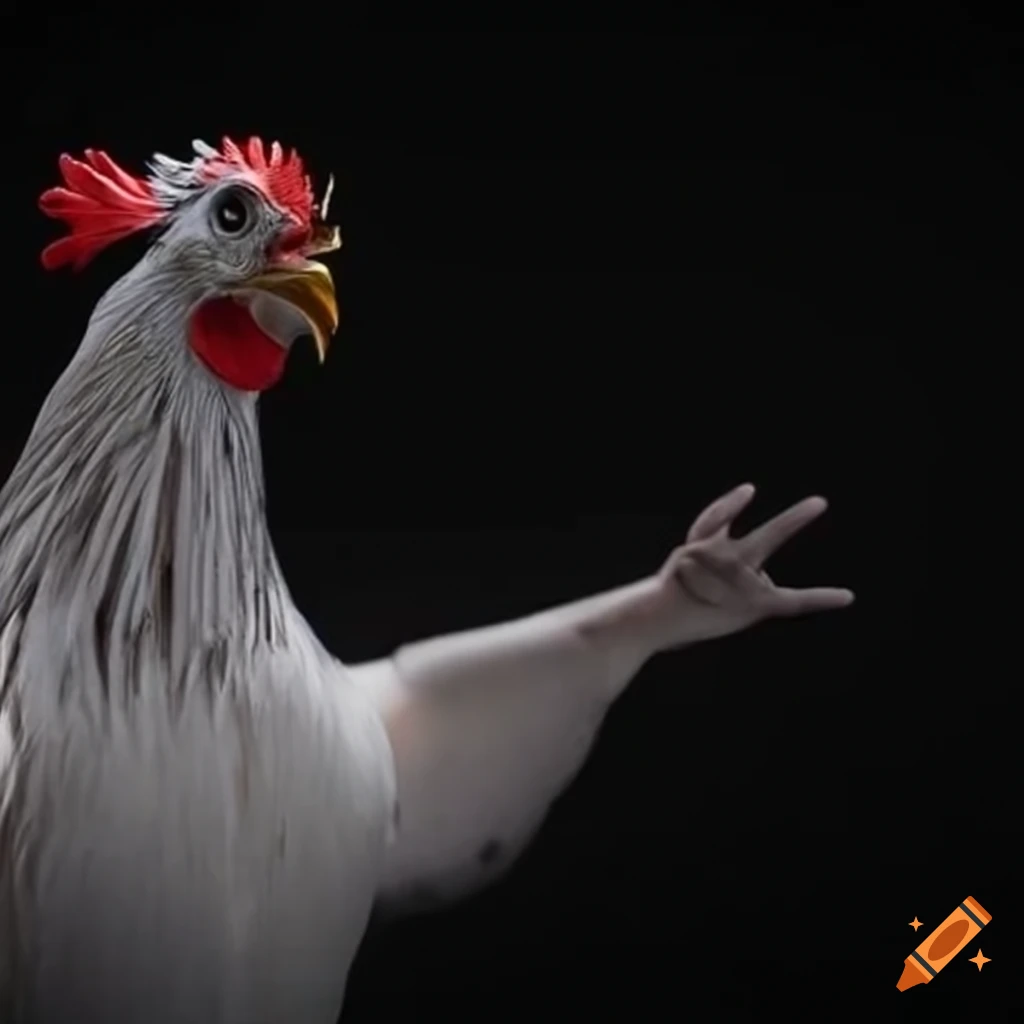 Unique anthropomorphic chicken with human hands in art on Craiyon