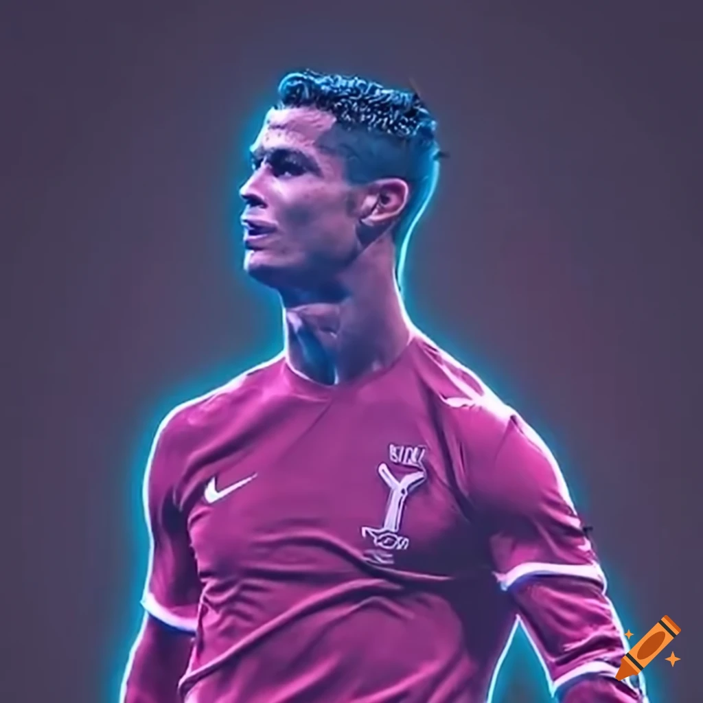 Silhouette of Ronaldo in neon lights with '7' on his jersey on Craiyon
