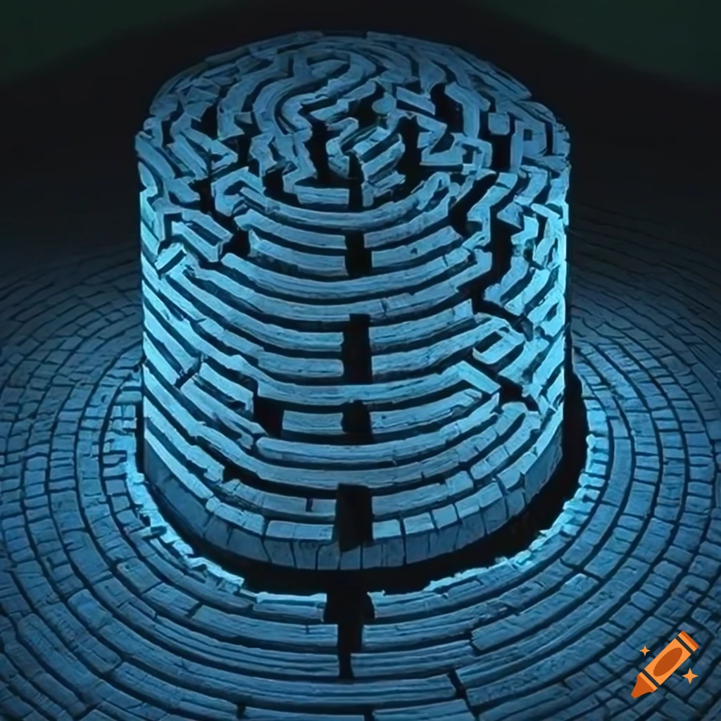 Labyrinth made of clear material with mysterious lighting on Craiyon