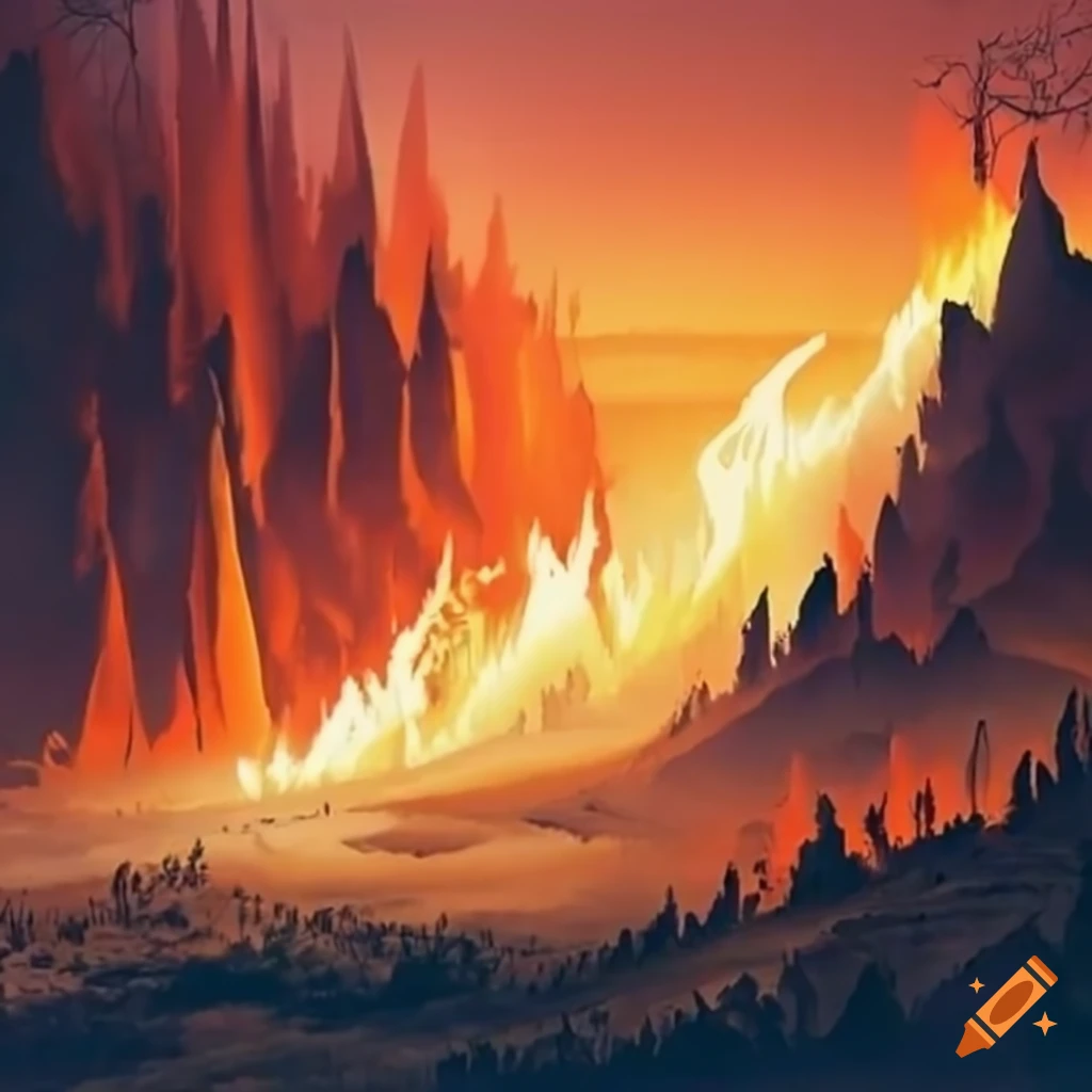 Fiery landscape view on Craiyon