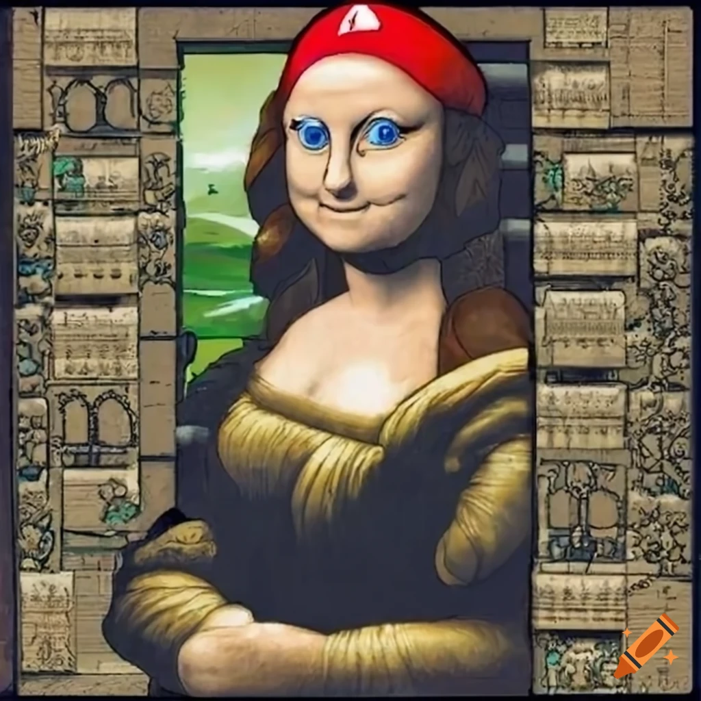 Mario and mona lisa clash in a creative artwork on Craiyon