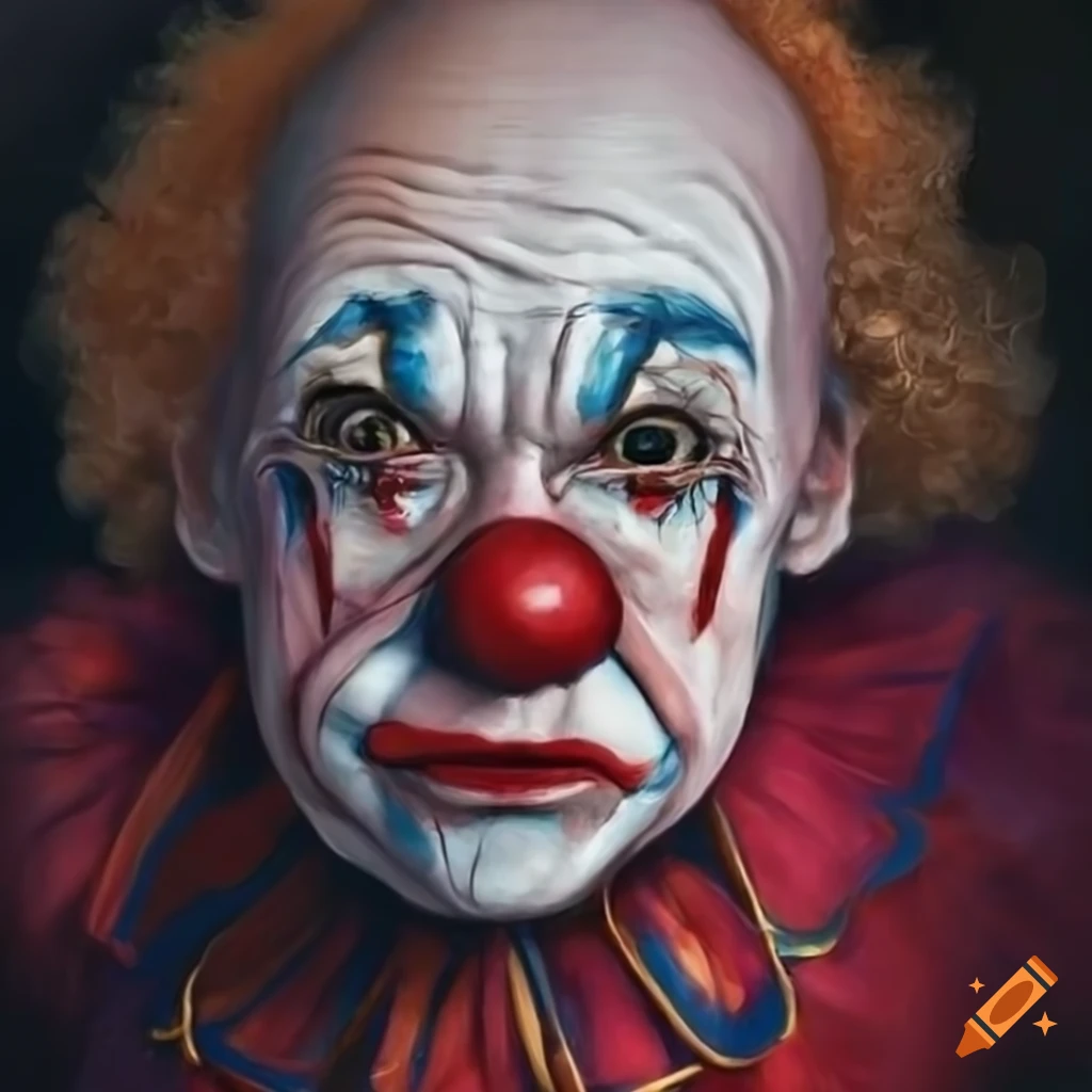 Sad clown portrait in a realistic style on Craiyon