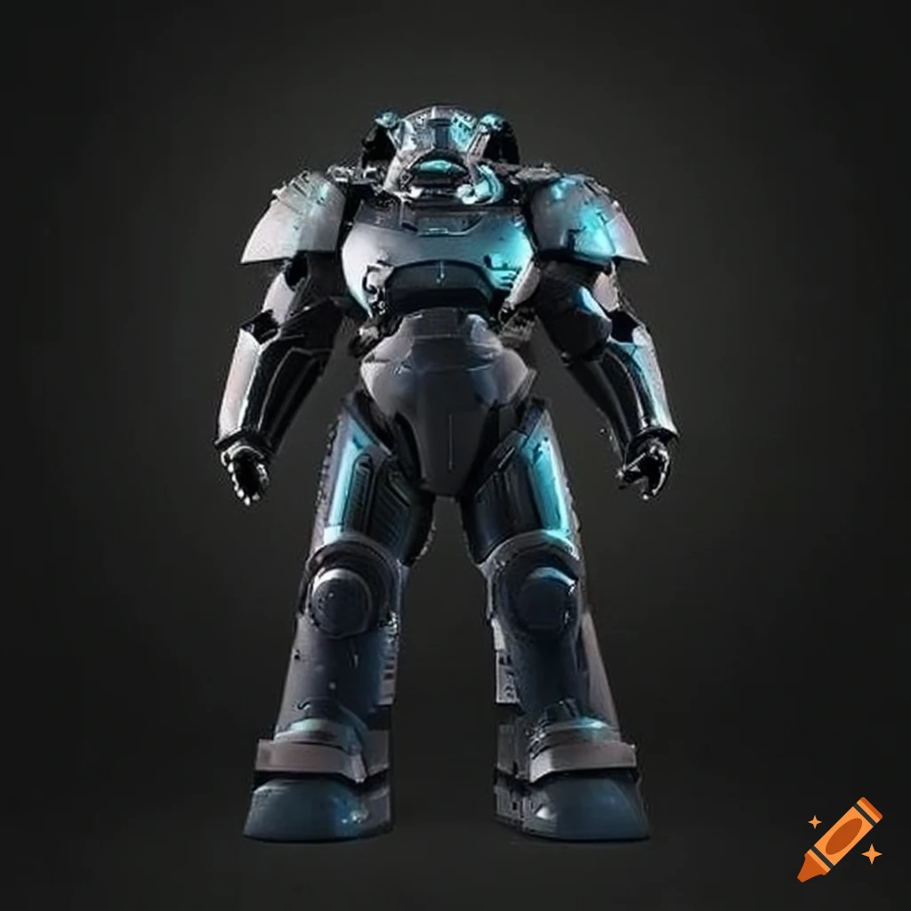 Full body power armor made of black crystals with jet pack turbines on ...