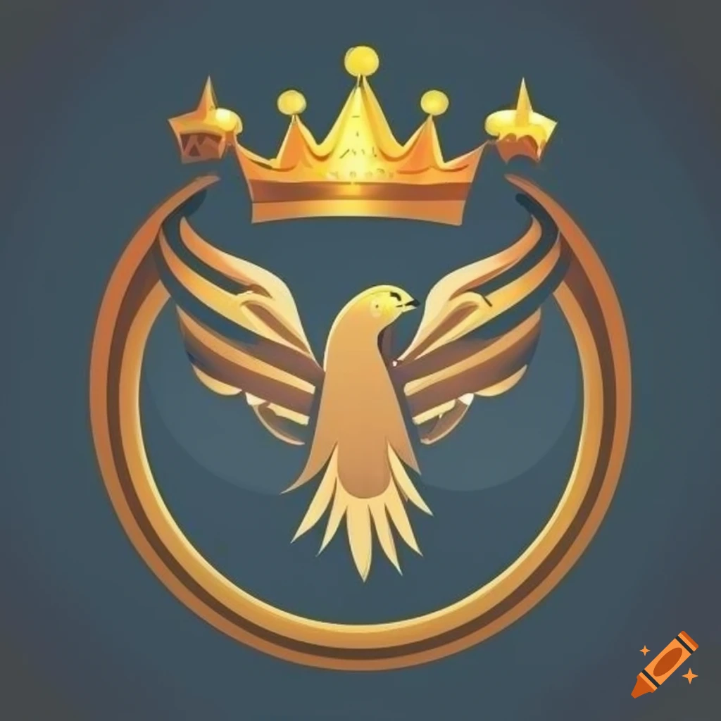 Simplistic golden eagle logo with wings spread and a crown on Craiyon