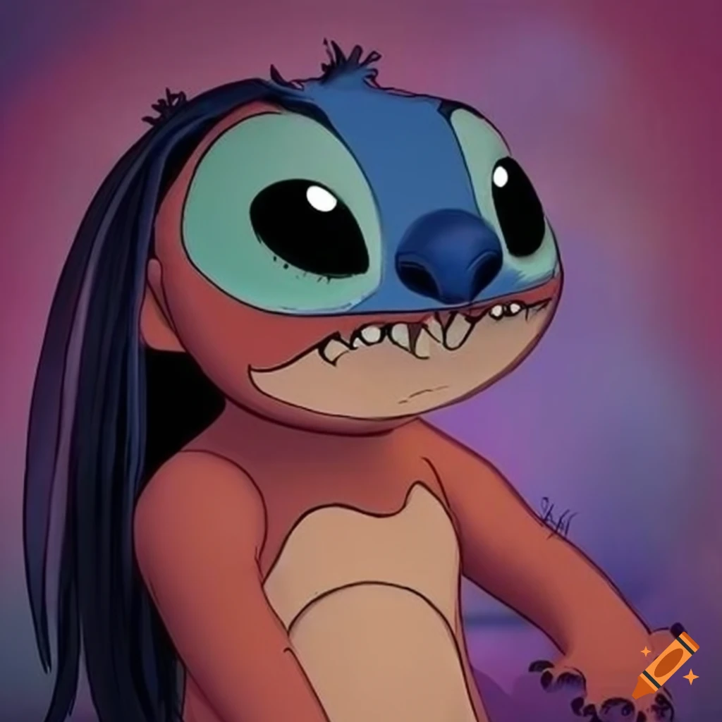 Creative fan art of Lilo and Stitch in amusing role reversal on Craiyon