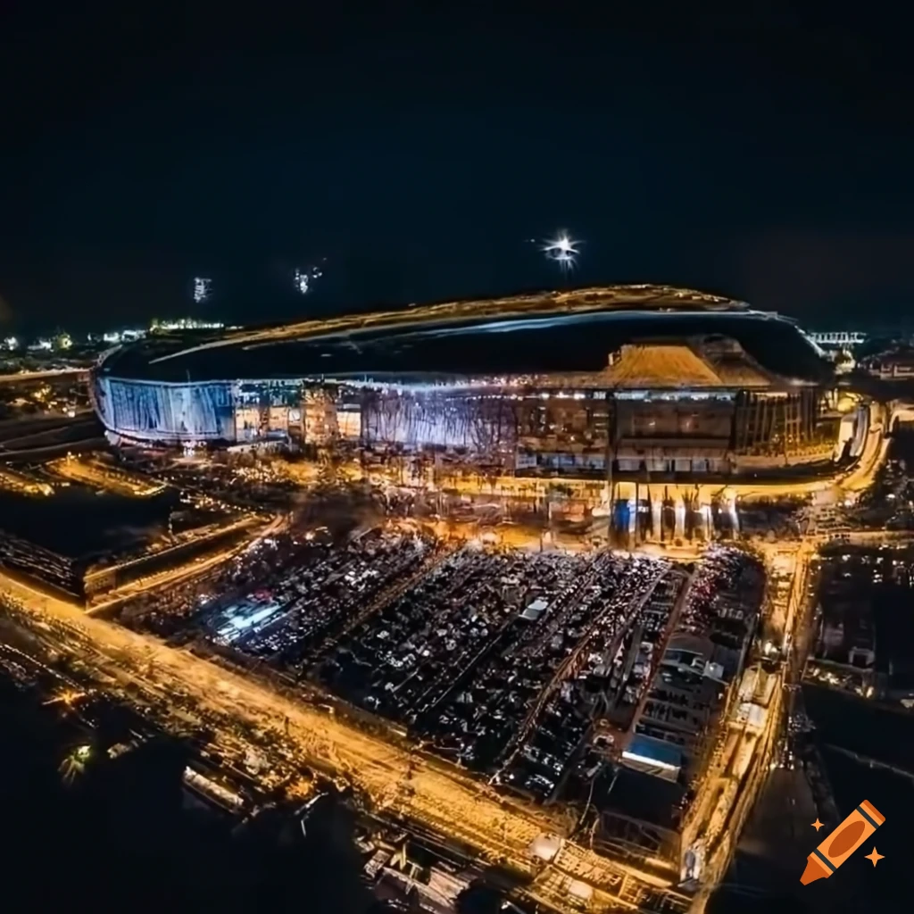 Drone view of Fenwick moving among parked cars outside Zenith concert ...