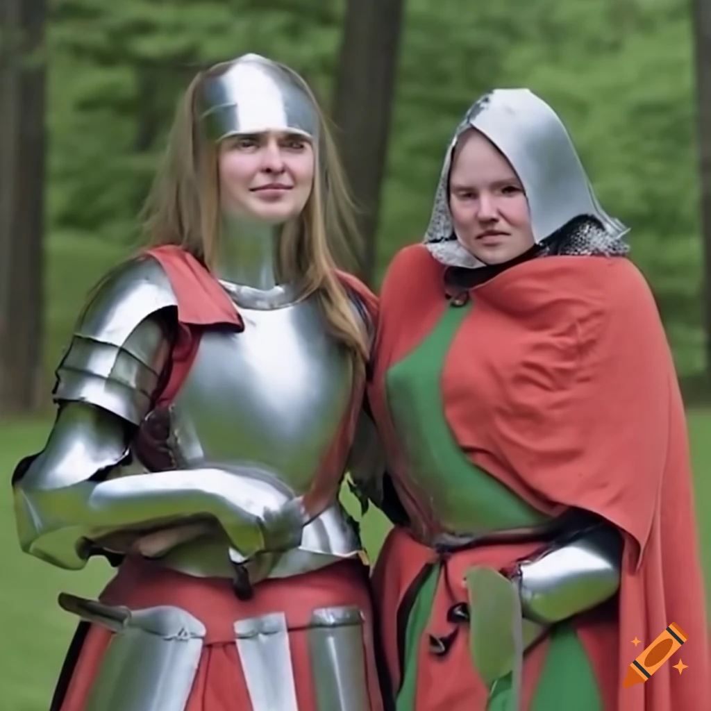 Two sisters in armor dueling in a medieval tournament on Craiyon