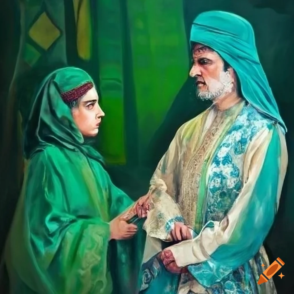 Man and woman in traditional arab shia clothes with impressionist style ...