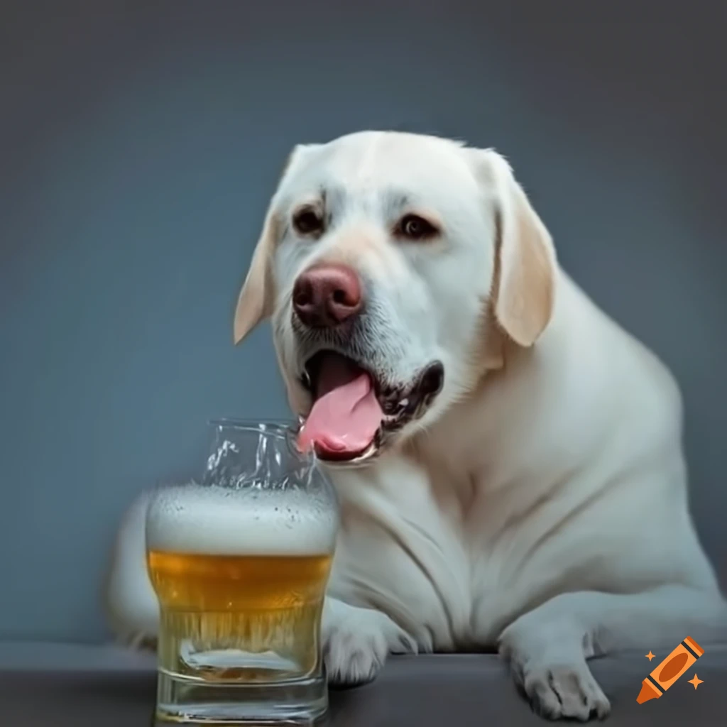 White labrador enjoying a beer on Craiyon