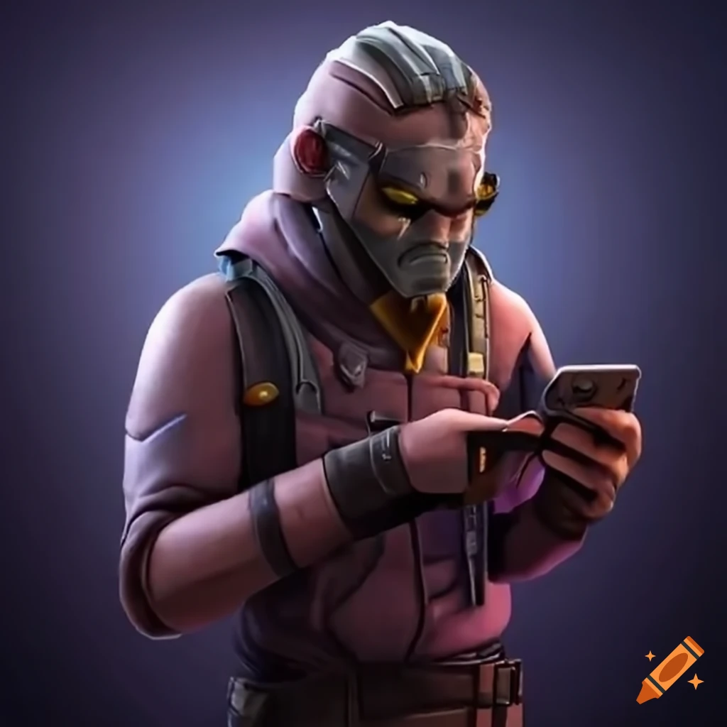 Heroic video game character using satellite phone on mountainside on ...