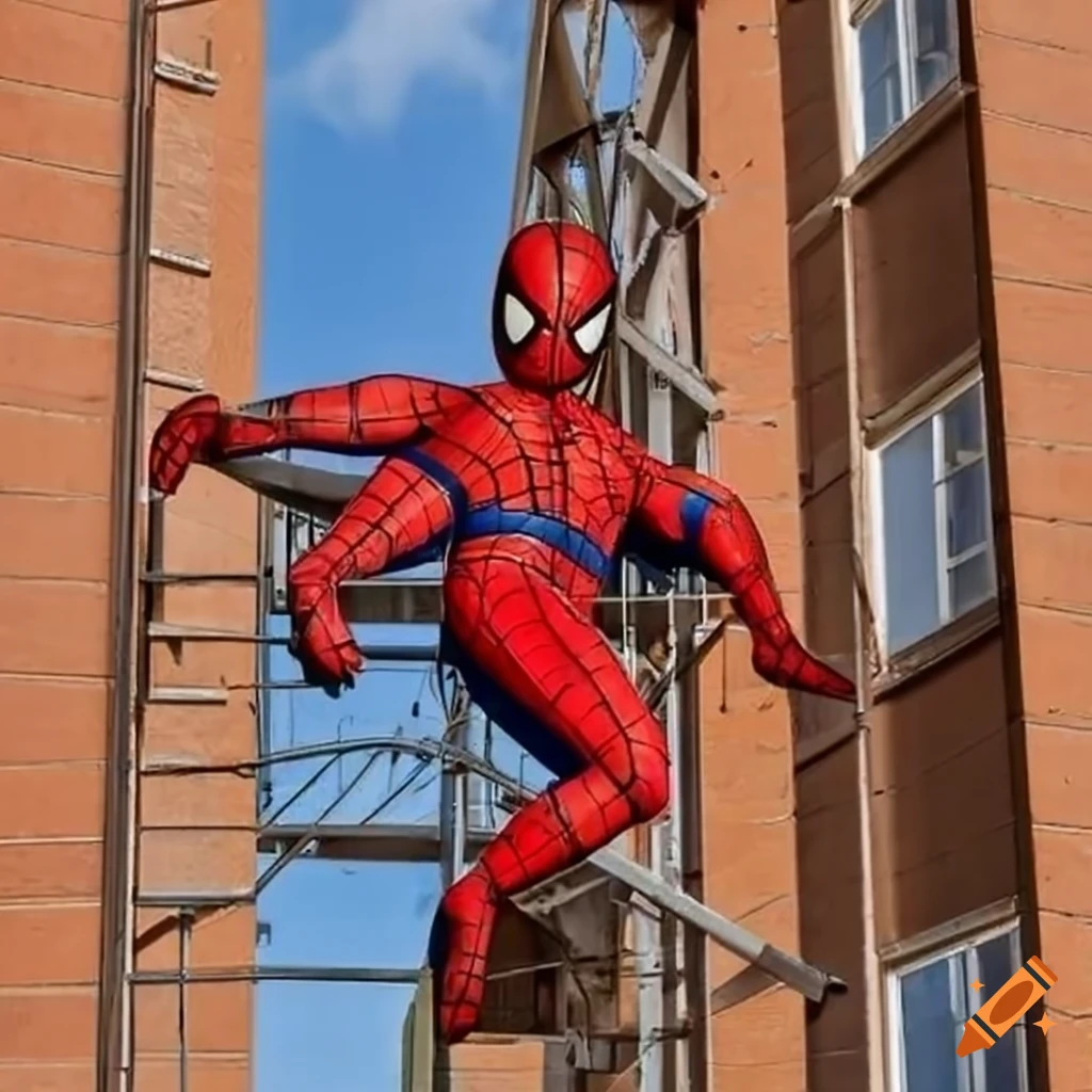 Spider-man climbing frame with surrounding brown blocks of flats on Craiyon