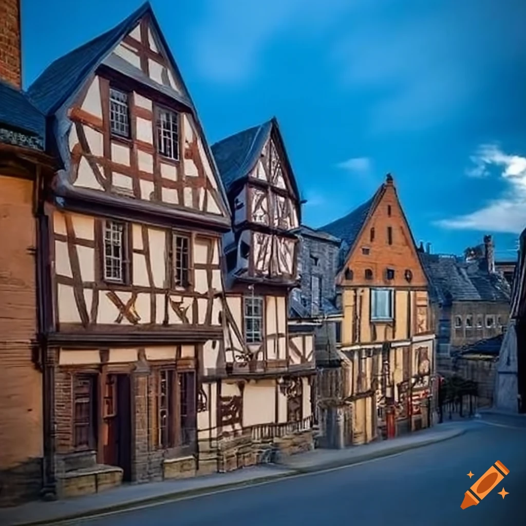 Town with tudor architecture style on Craiyon