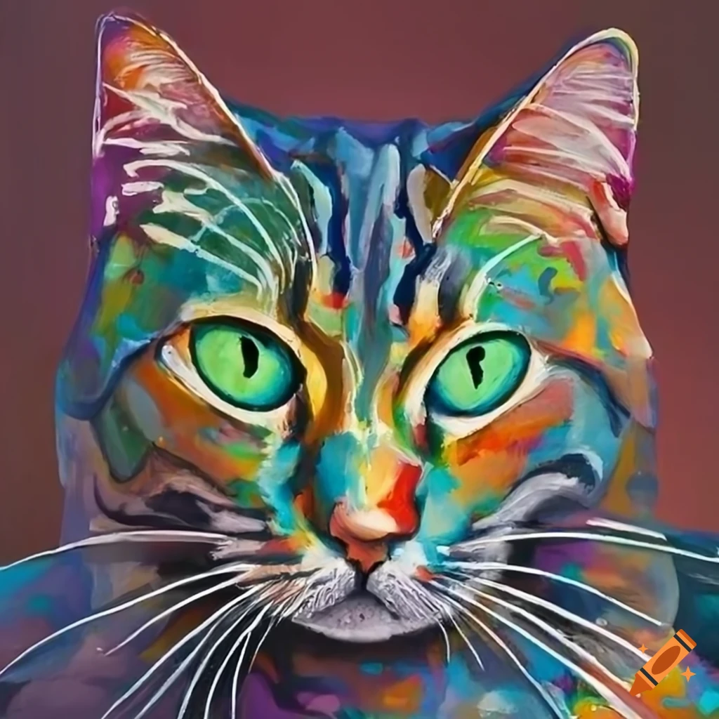 Cat with bold colors and broad brushstrokes on Craiyon