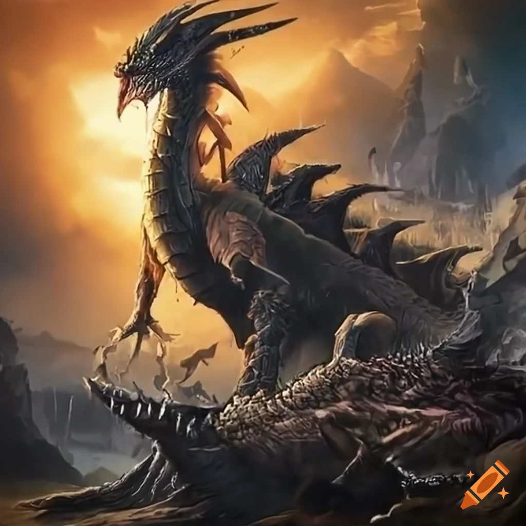 Dragon wreaking havoc on a viking village on Craiyon