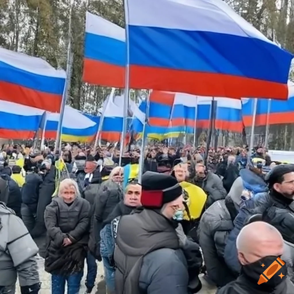 Pro-russian protests in ukraine with russian flags on Craiyon