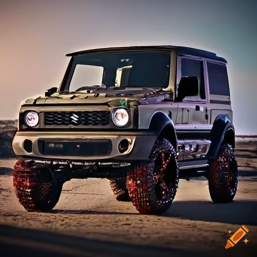 Modified suzuki jimny with steel armor and spikes on Craiyon