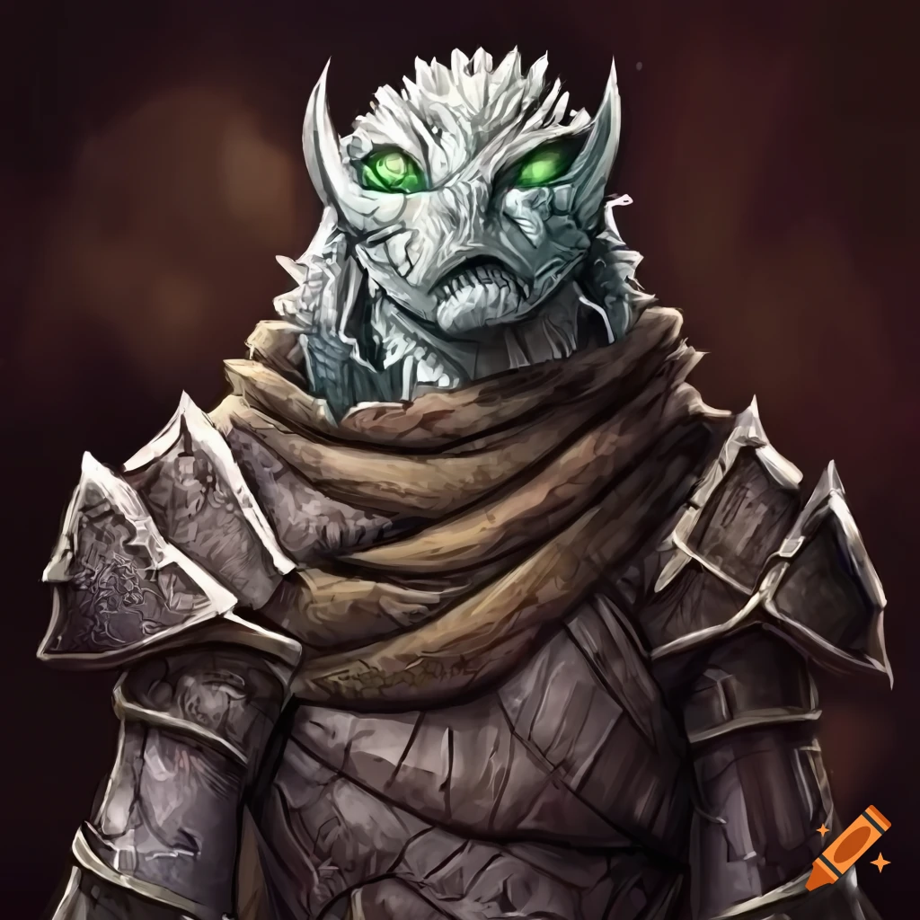 Silver acid dragonborn creature on Craiyon