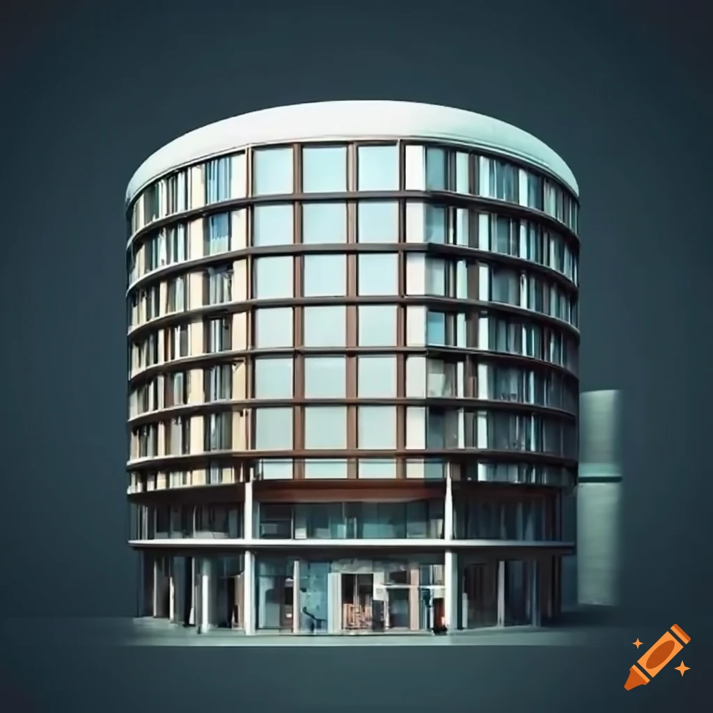 Exterior design of a modern library cafe with unique cylinder ...