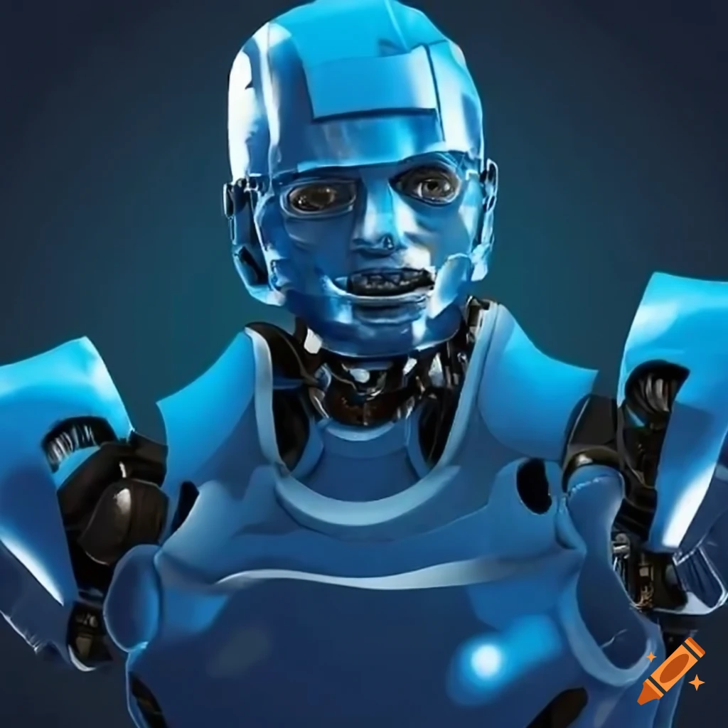 Man in full body blue robot armor on Craiyon