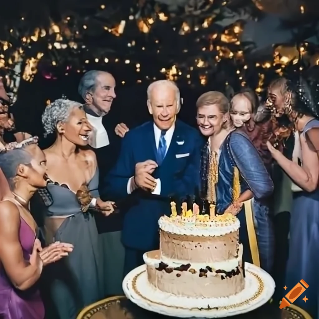 President joe biden celebrating at a birthday party with friends on Craiyon