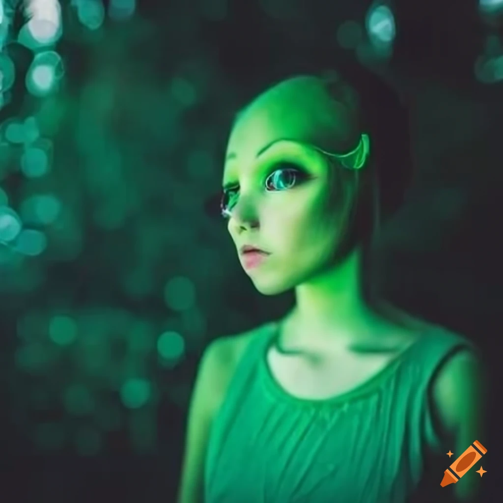 Cute green alien hipster girl on Craiyon