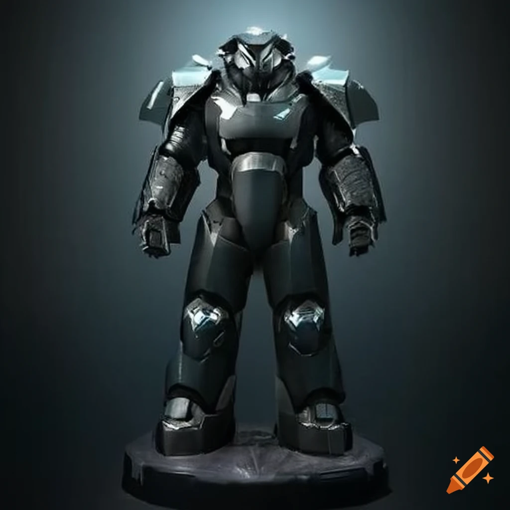 Full body power armor made of black crystals with jet pack turbines on ...