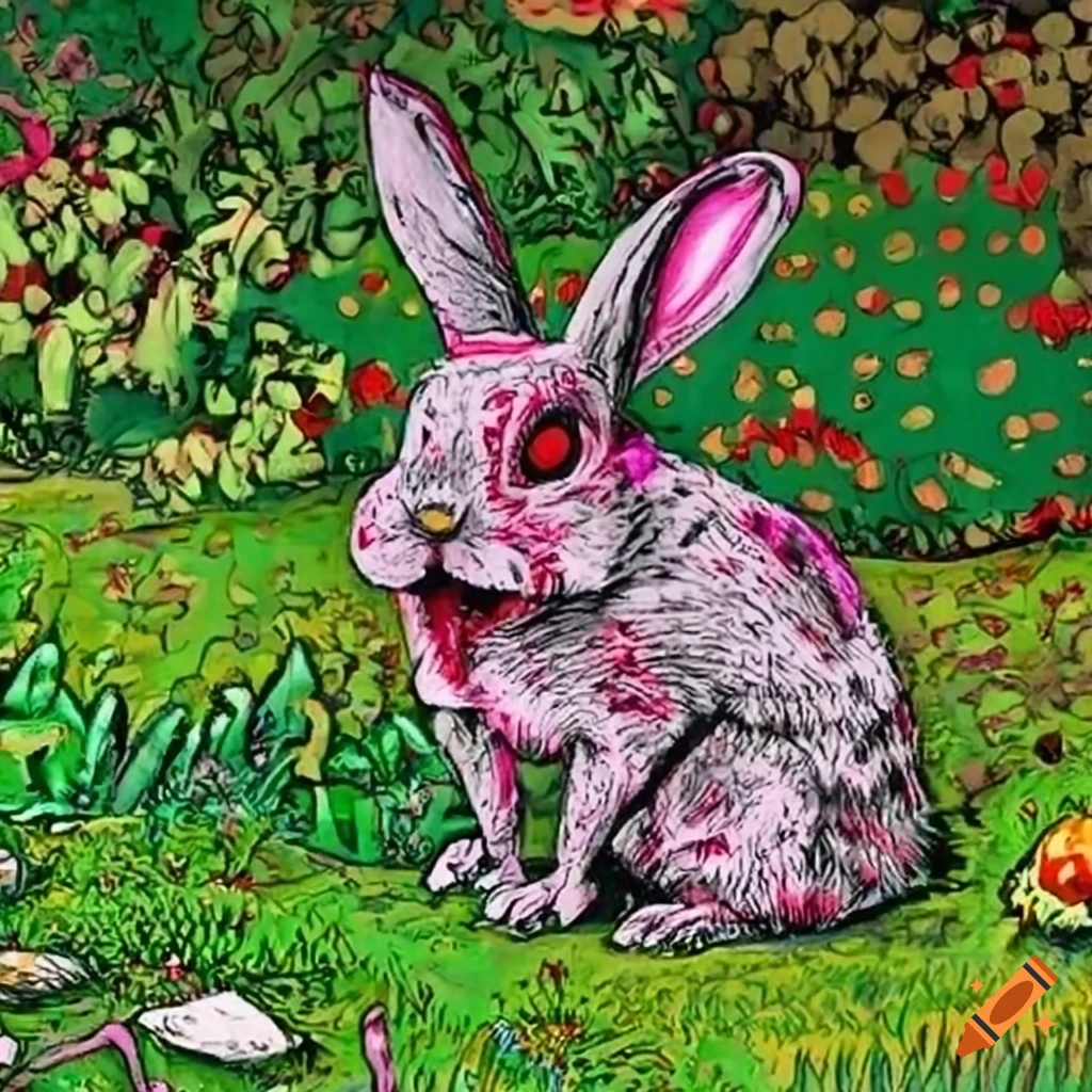 Zombie rabbit in a garden on Craiyon