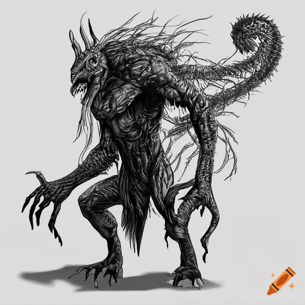 Illustration of a hulking demonic creature with leporine features on ...