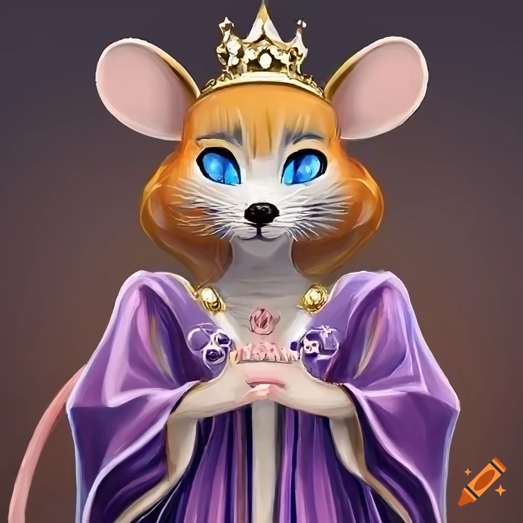 Anthro slender mouse queen with white fur, yellow hair, and blue eyes ...